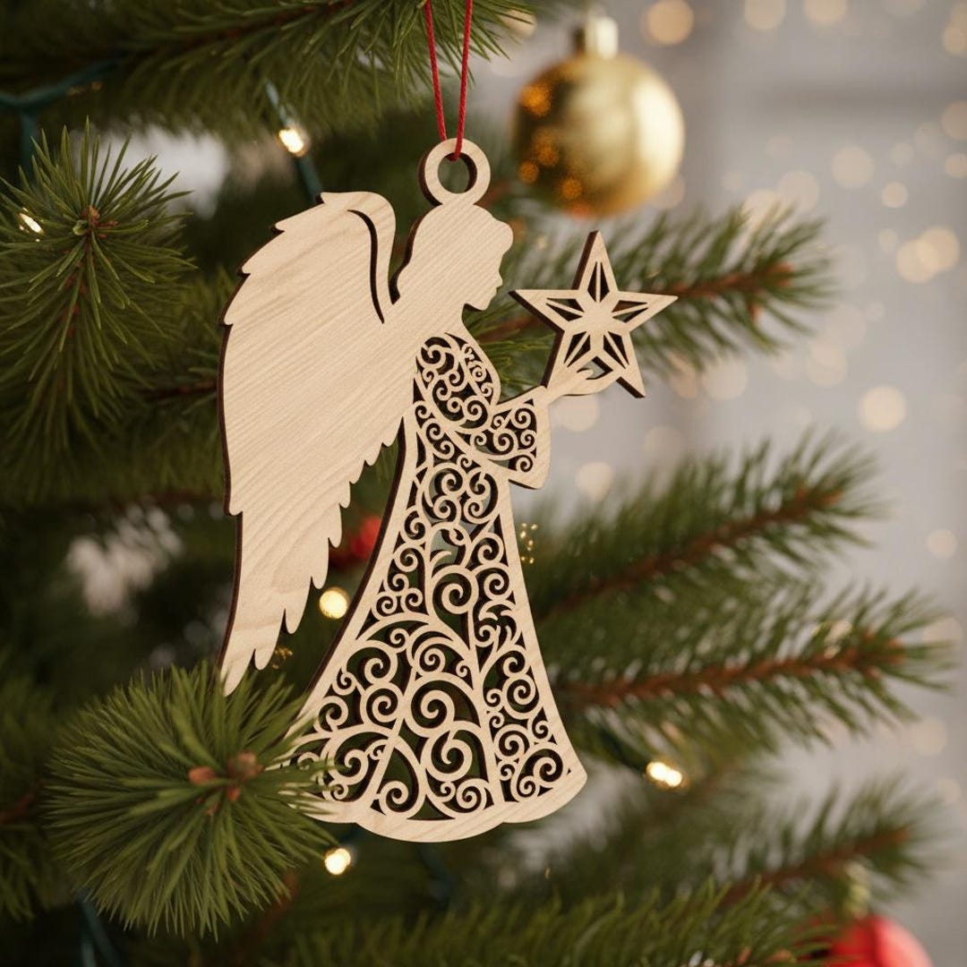 Angel Ornament SVG Laser Cut File, Christmas Decoration With Star ...