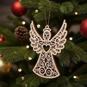 Angel Ornament SVG Laser Cut File, Intricate Christmas Angel With Heart ...