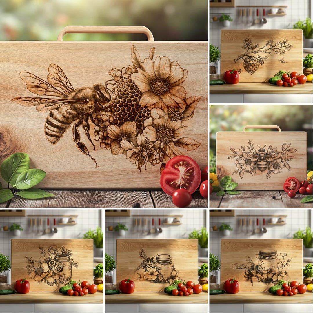 Bundle of 6 Charcuterie Board Laser Engraving Files, Bee, Honey and ...