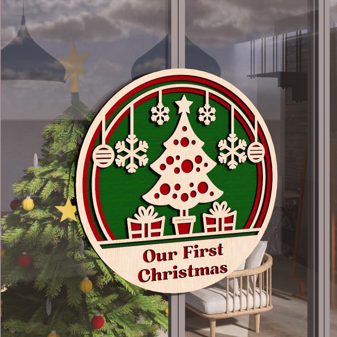 Christmas Door Hanger Multilayer Sign Laser Cut File, Our First ...