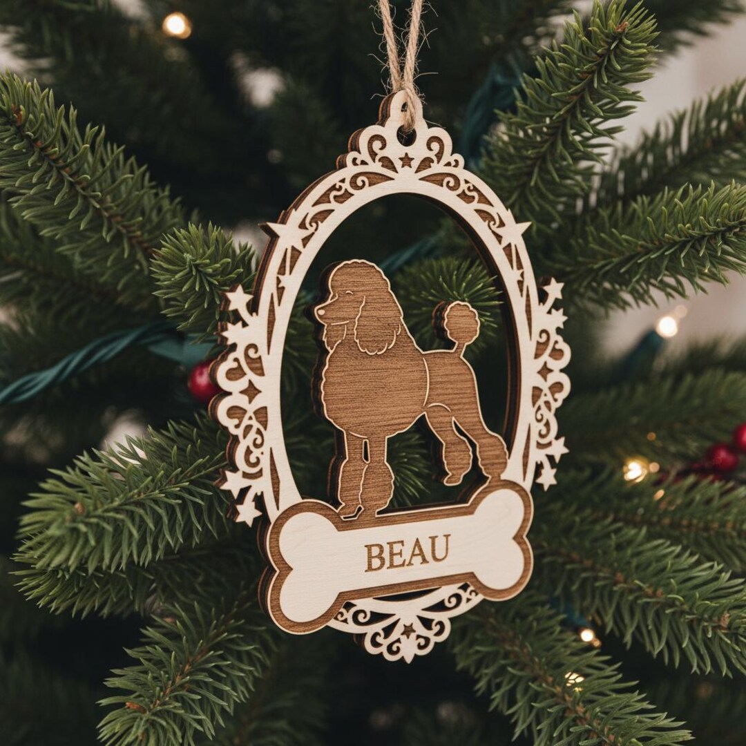 Poodle Ornament SVG Dog Laser Cut File for Christmas, Custom Name Pet ...