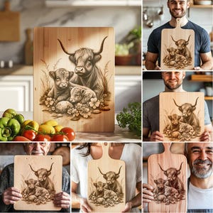 Highland Cow Family Charcuterie Board Laser Engraving Files Bundle ...