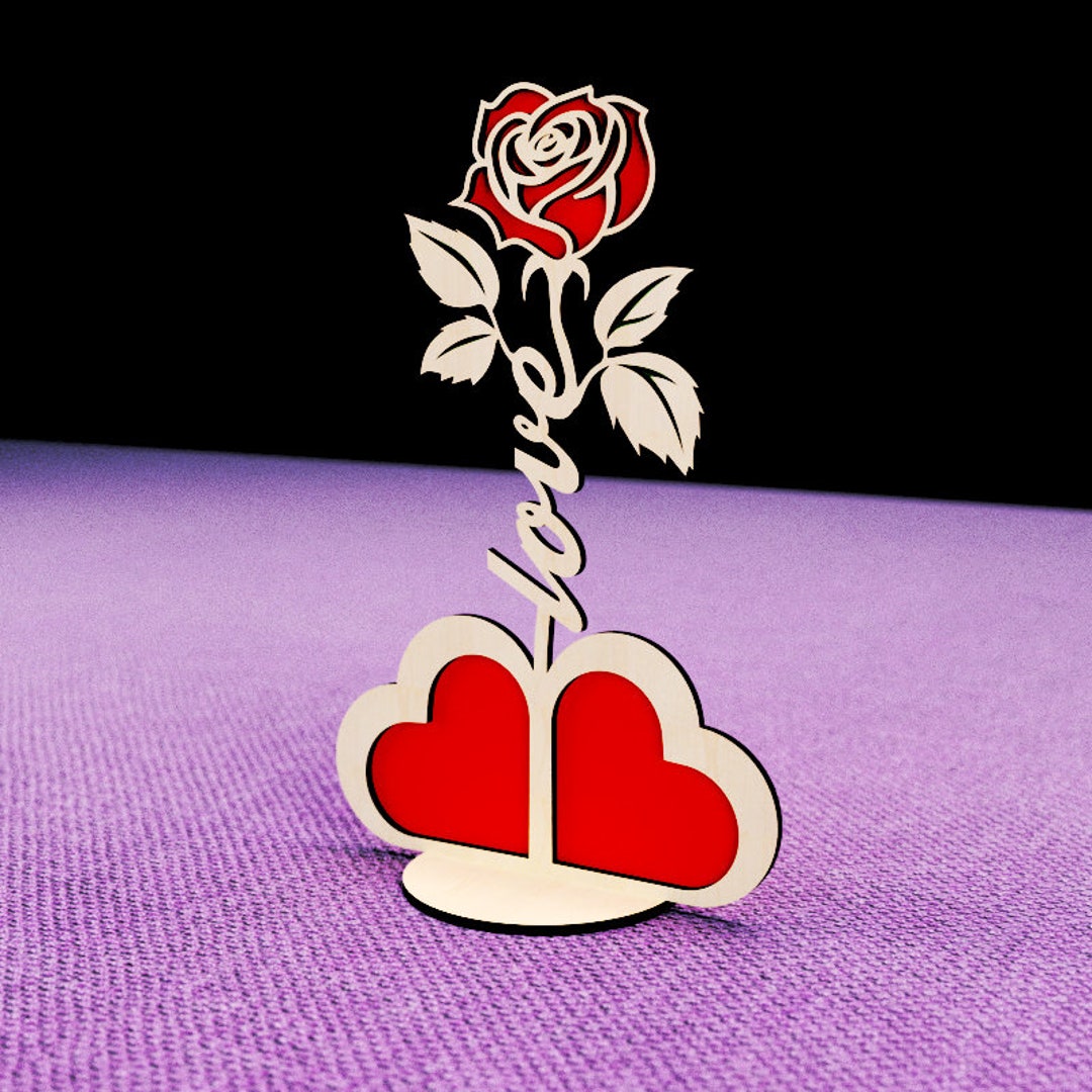Love Rose Flower Stand Laser Cut File Valentine’s Day Gift Digital ...