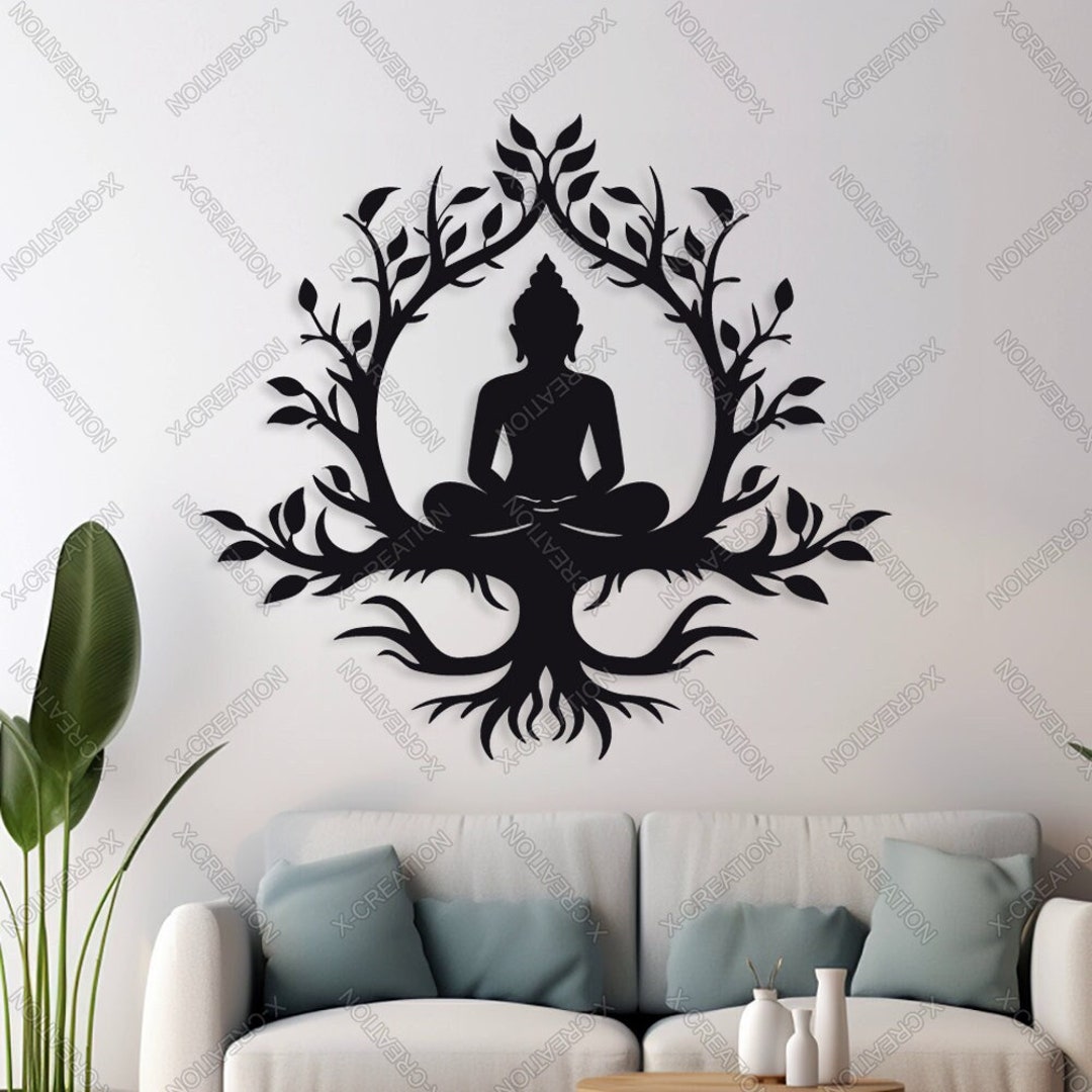 Buddha Tree Wall Art Laser Cut File Wood Metal Wall Art Decor Digital ...