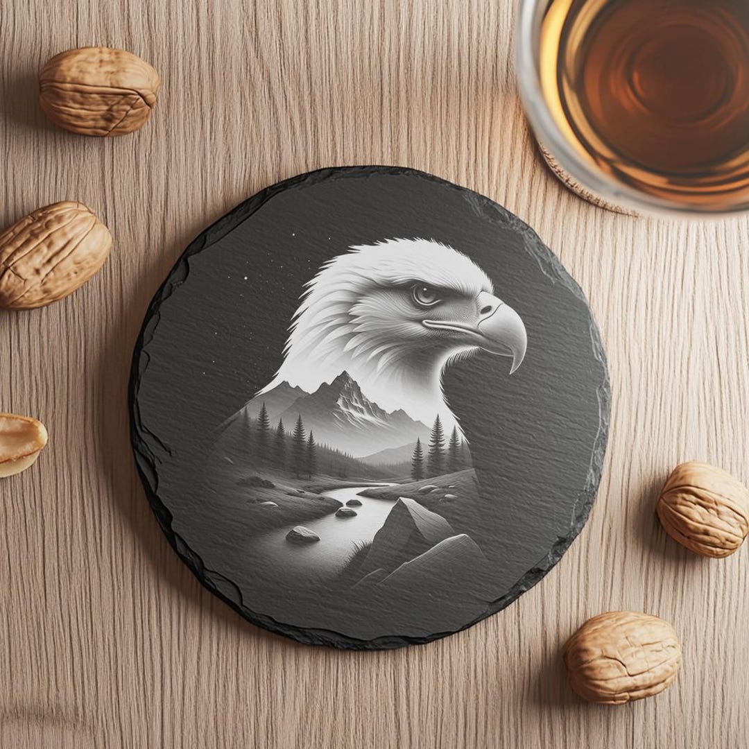 Slate Coaster Laser Engraving File Double Exposure Eagle Mountain ...