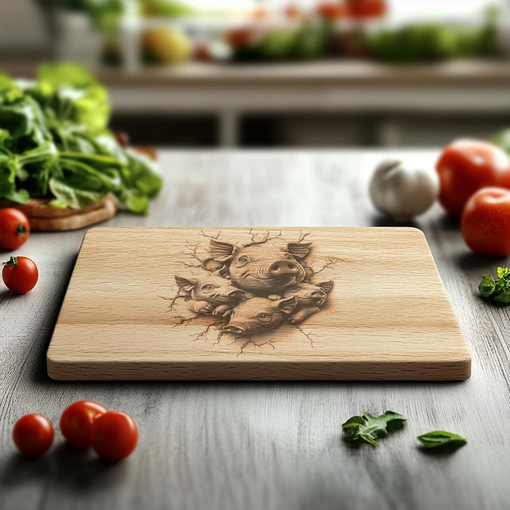 Charcuterie Board Engraving File, Pig Family, 3D Illusion | PNG Image ...
