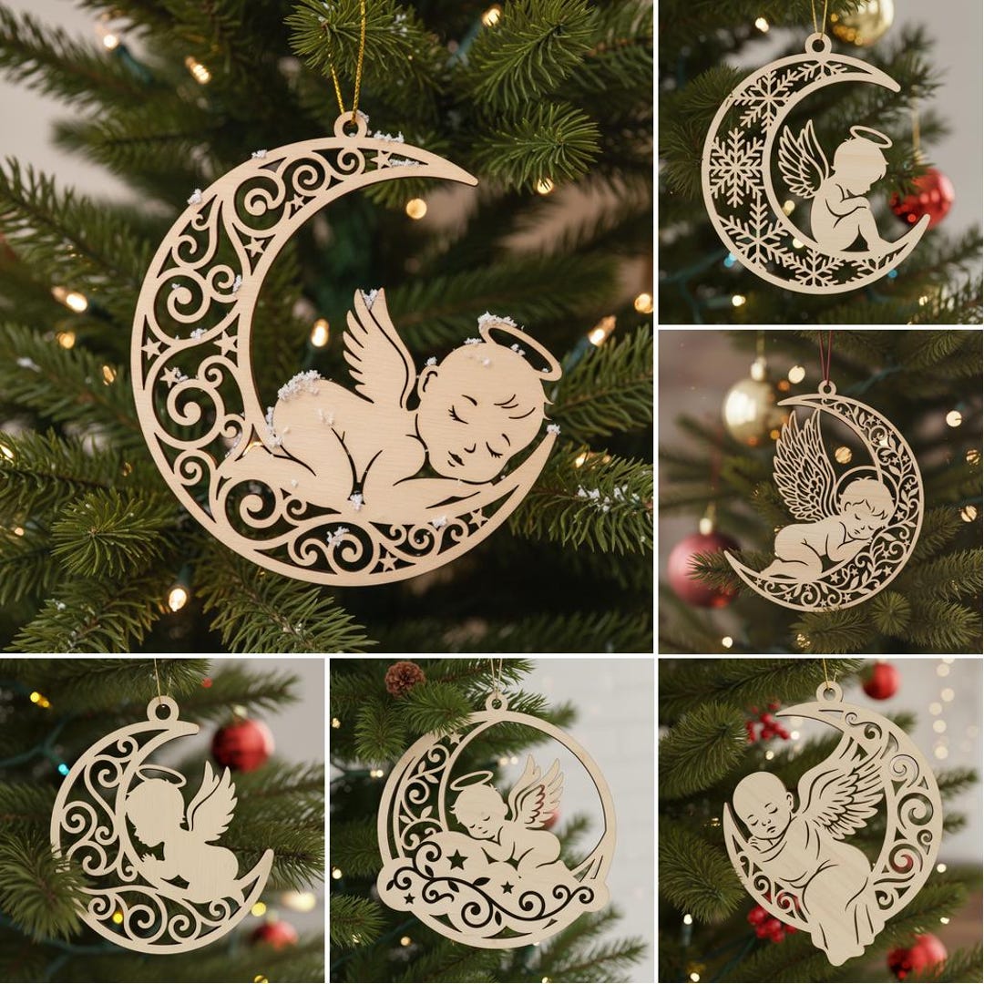 Angel Ornament SVG Bundle Laser Cut File, Baby Memorial Sleeping on ...