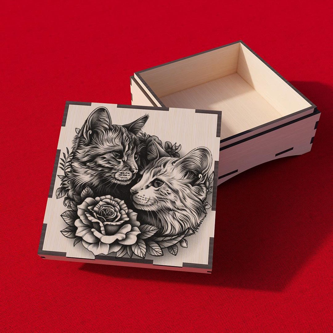 Cat SVG Box Template, 3D Illusion Engraving Wooden Gift Box for Her - Etsy