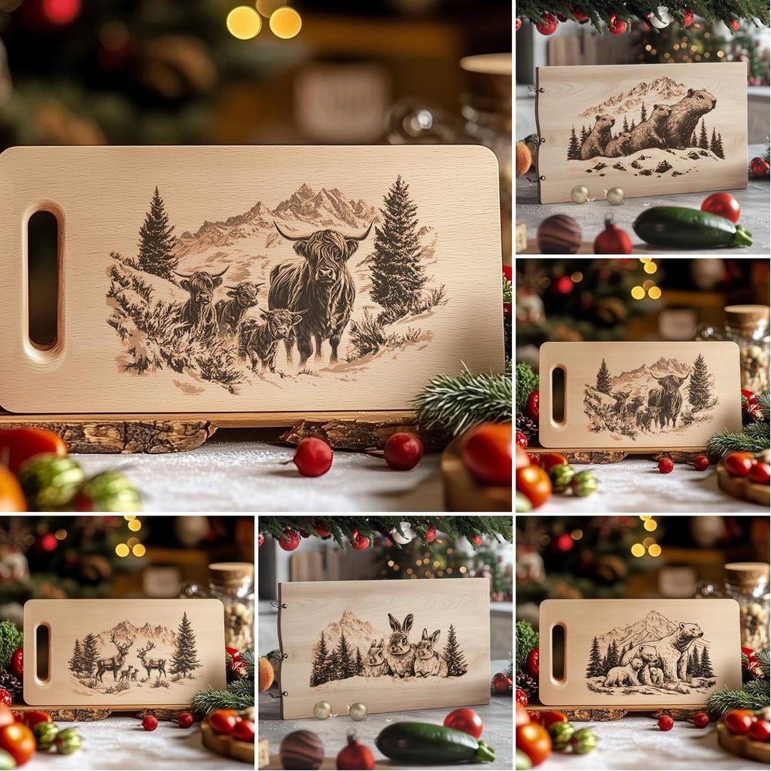 Wild Animal Christmas Engraving Bundle for Charcuterie Board, Holiday ...