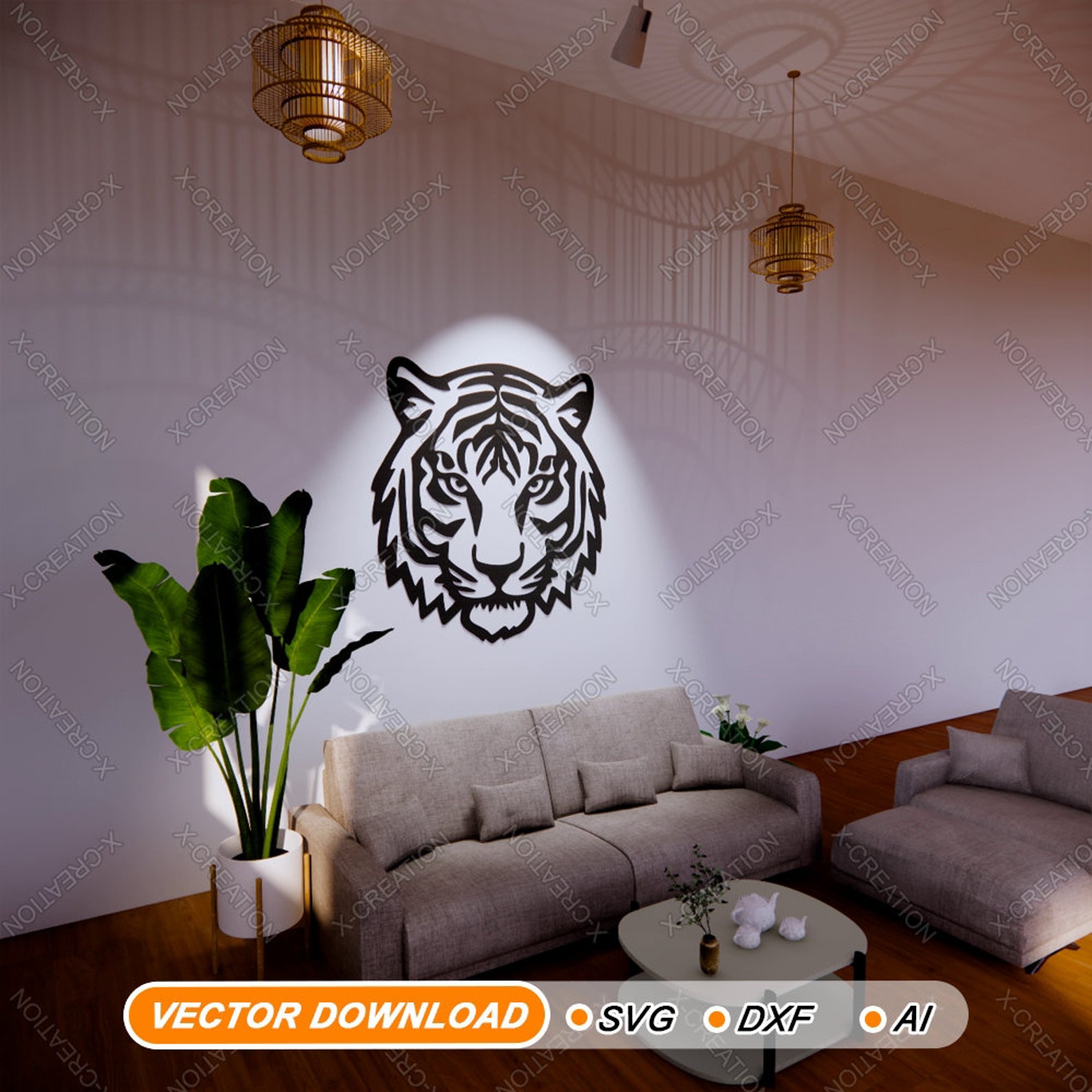 Tiger Head Wall Art Laser Cut File, Wall Hanging Decor Digital Files ...
