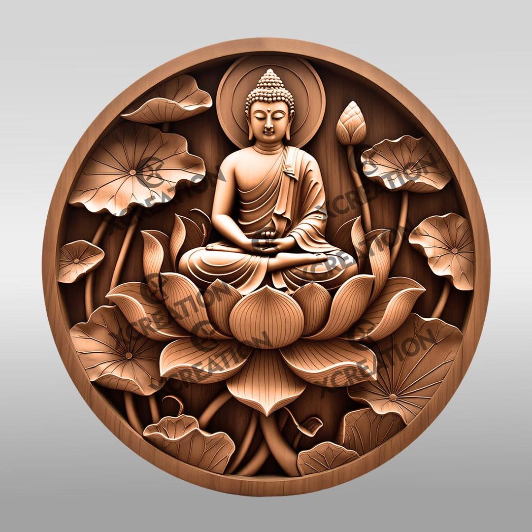 Buddha 3D Illusion Laser Engraving File, Peaceful Lotus Spiritual Wall ...