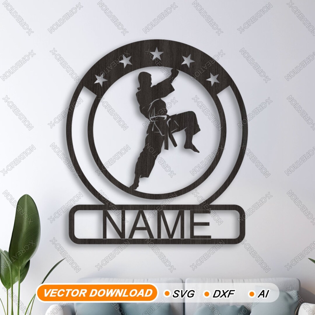 Custom Karate Name Sign Laser Cut File SVG, Wall Art Monogram, Digital ...