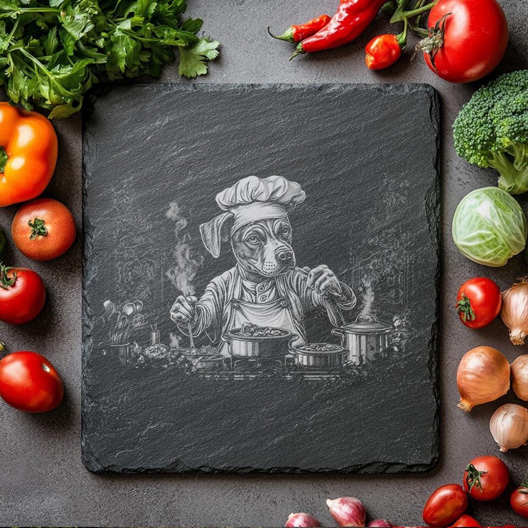 Slate Cheese Board Laser Engraving File, Dog Chef, Cooking | PNG Image ...