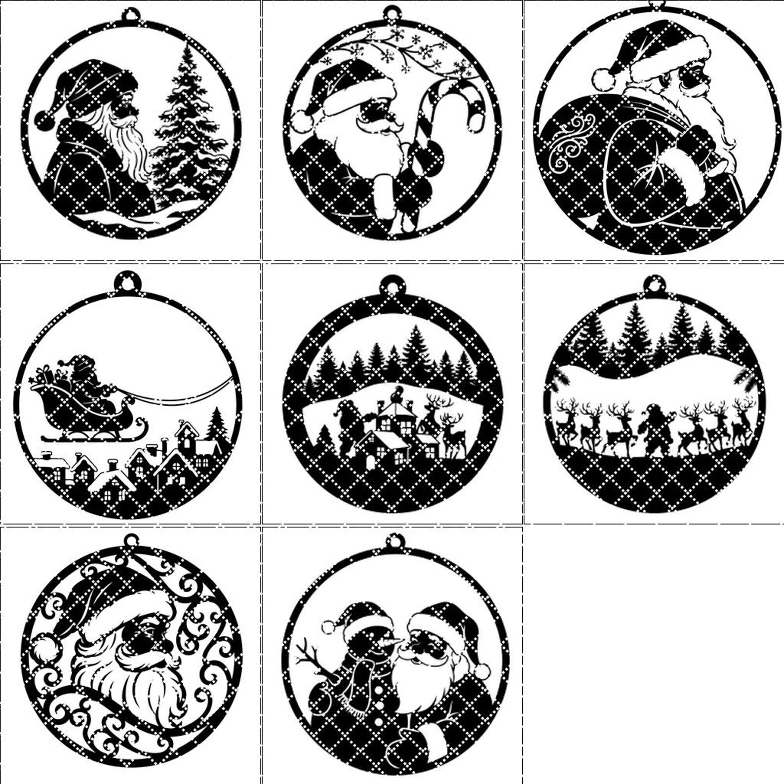 Christmas Laser File Bundle, 8 Santa Ornament SVG Designs, Holiday ...