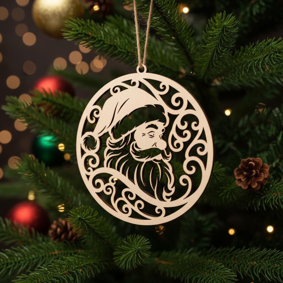 Christmas Laser File Bundle, 8 Santa Ornament SVG Designs, Holiday ...