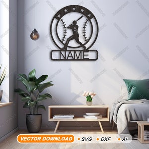 Custom Baseball Name Sign Laser Cut File SVG, Wall Art Monogram ...