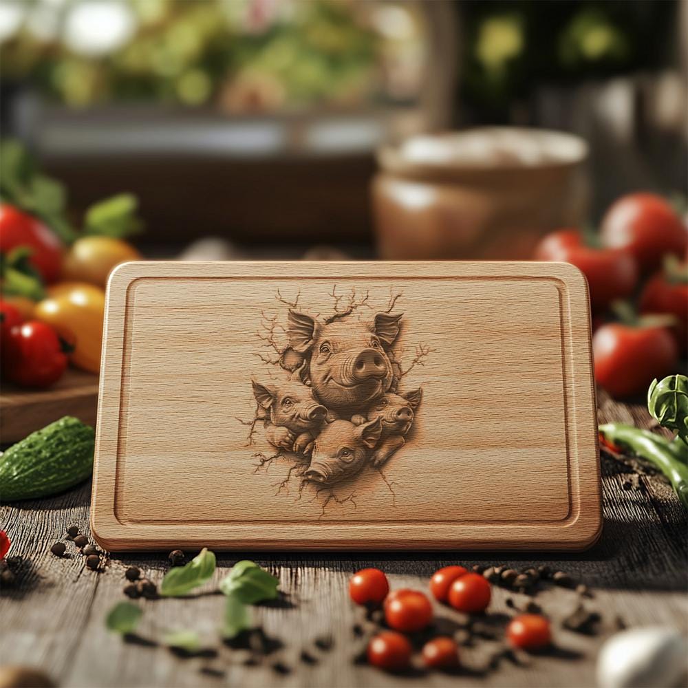 Charcuterie Board Engraving File, Pig Family, 3D Illusion | PNG Image ...