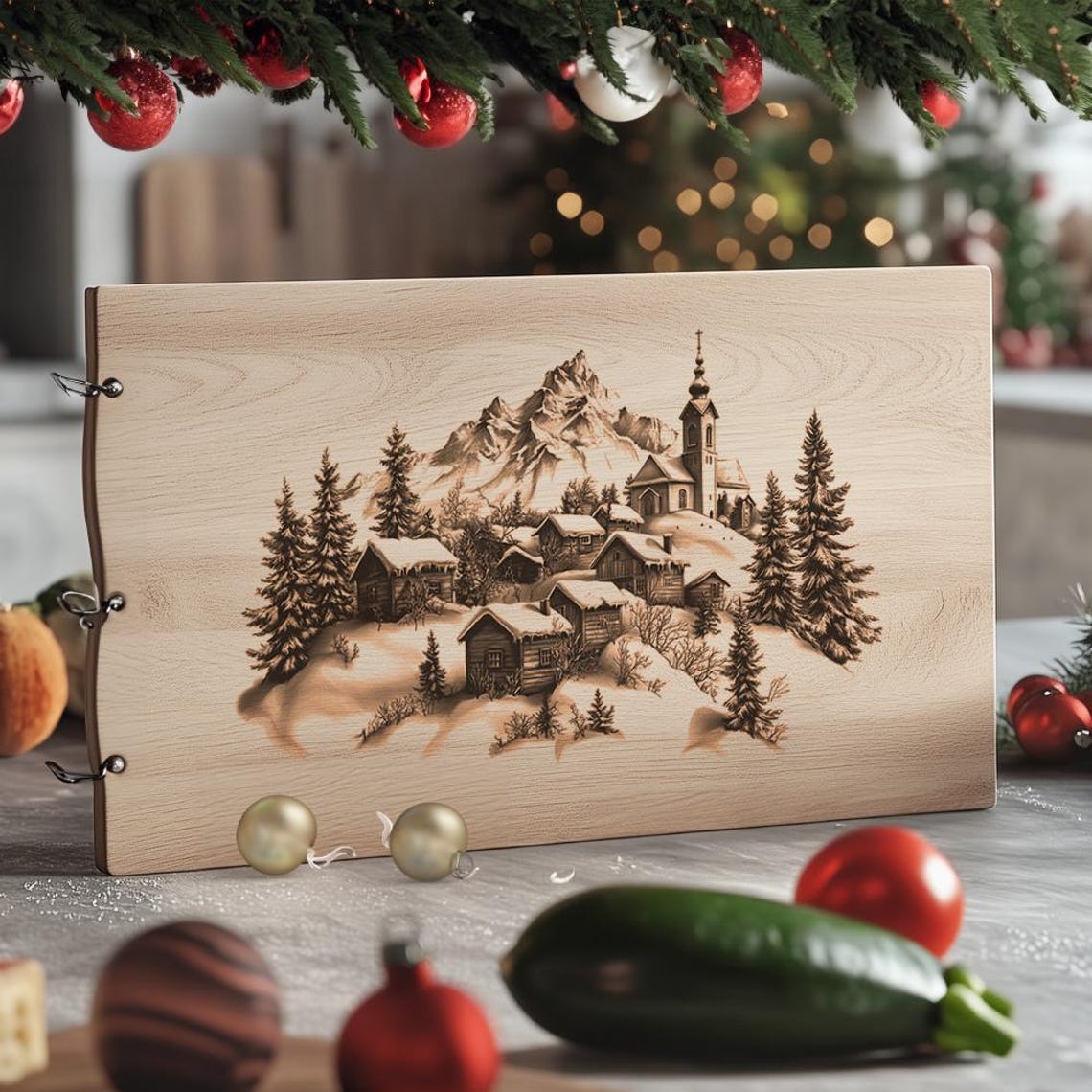 Christmas Charcuterie Board Laser Engraving File, Winter Countryside ...