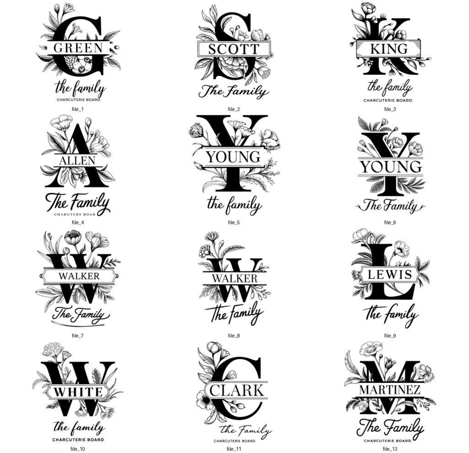 Bundle of 31 Family Name Flora Svg, Charcuterie Board Laser Engraving ...