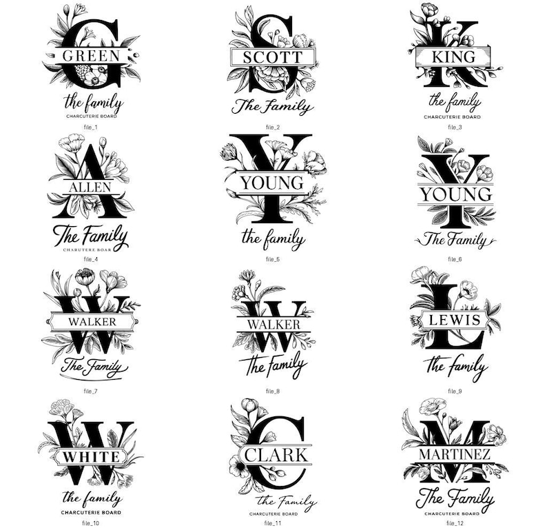 Bundle of 31 Family Name Flora Svg, Charcuterie Board Laser Engraving ...