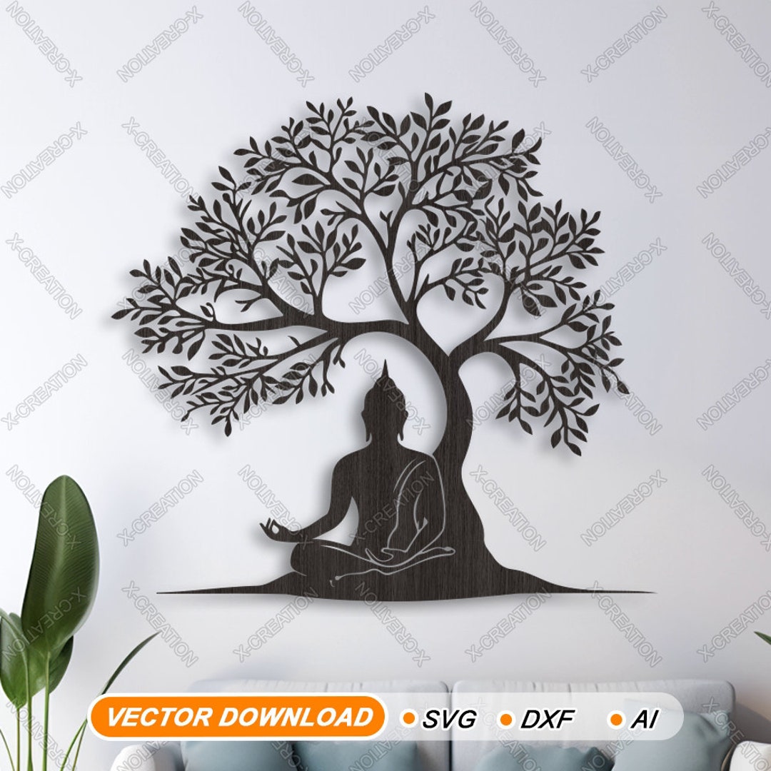Buddha Meditation Under Tree Wall Art, Laser Cut File, Wall Hanging ...