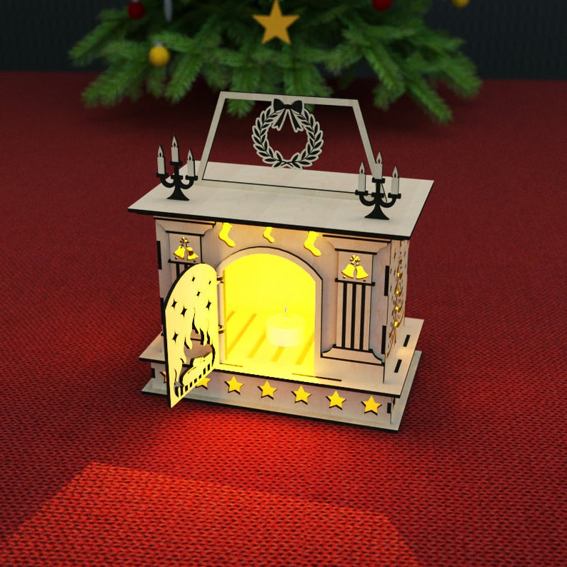 Christmas Fireplace Laser Cut File Candle Holder Lamp Night Light ...