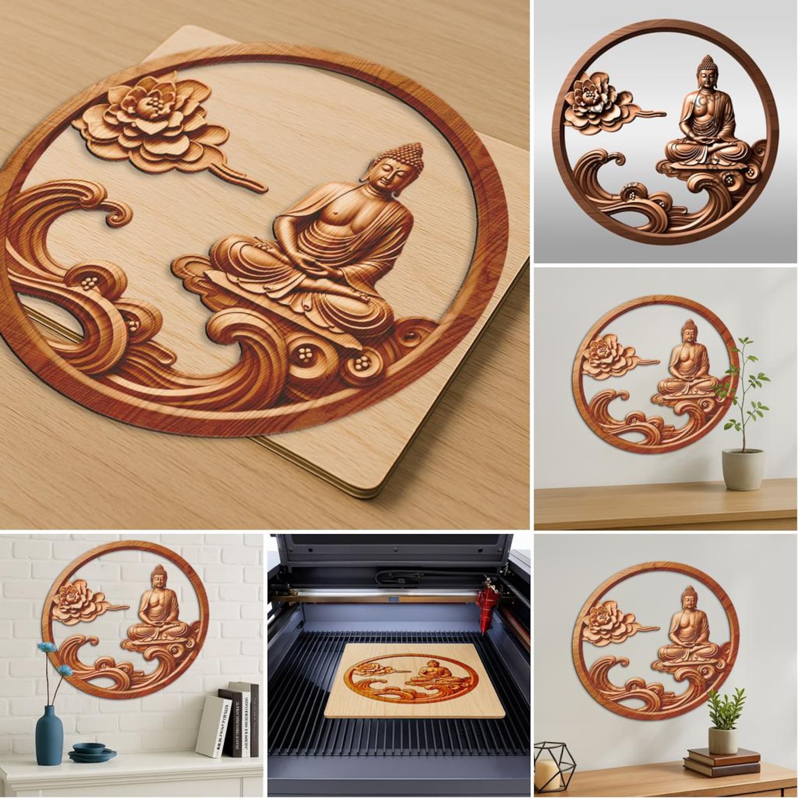 Buddha 3D Illusion Laser Engraving File, Spiritual Lotus Digital Art ...