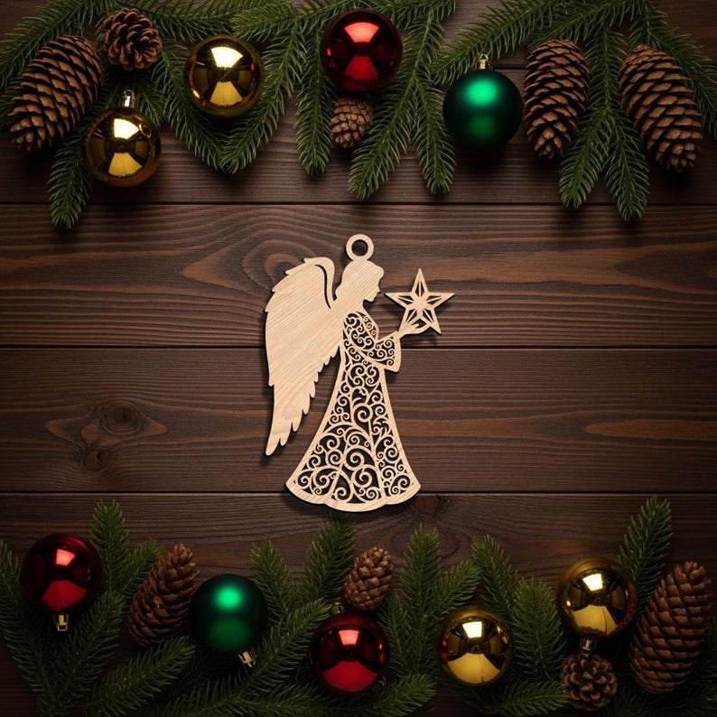 Angel Ornament SVG Laser Cut File, Christmas Decoration With Star ...