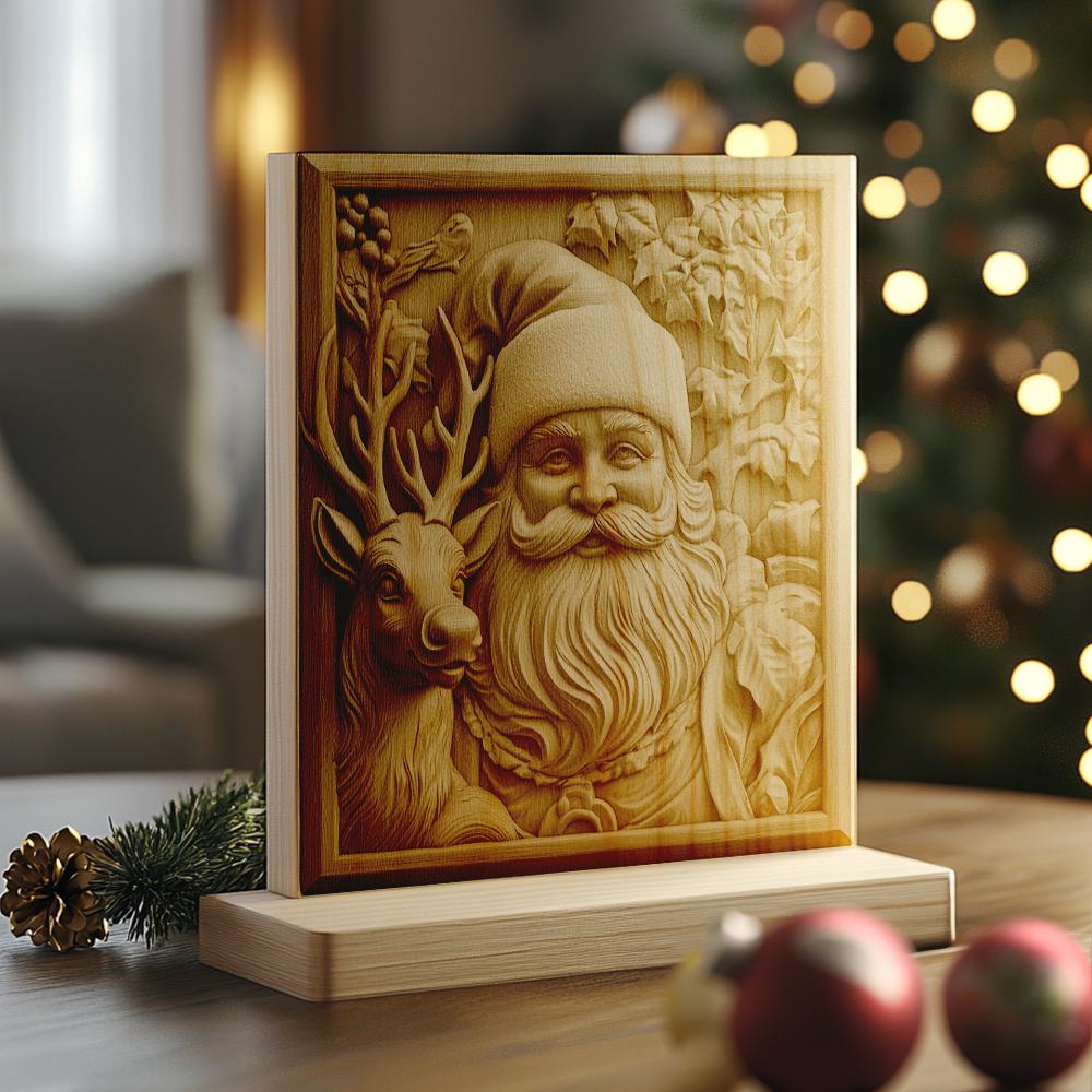 Christmas Laser File for 3D Illusion Engraving, Santa Reindeer PNG ...