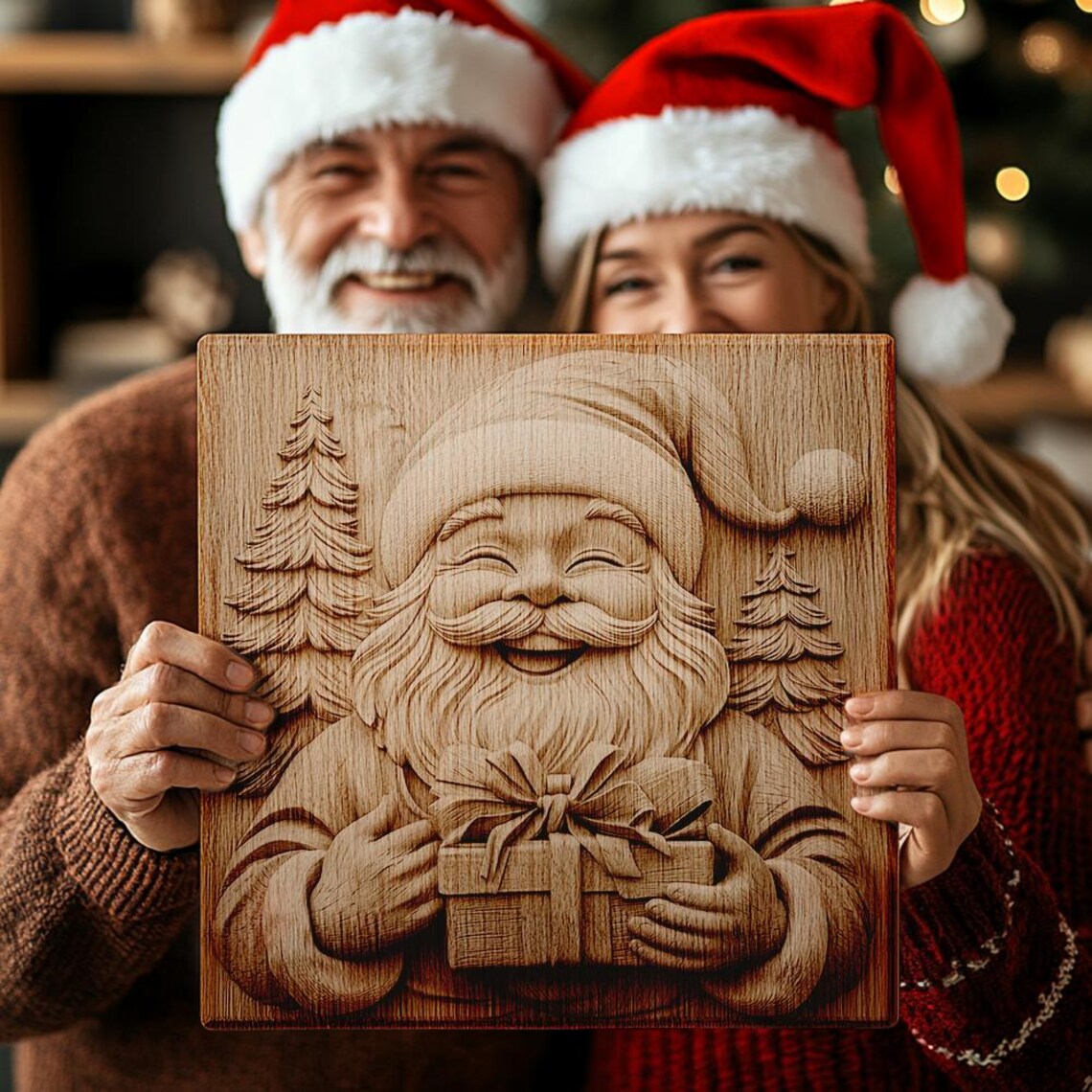 Christmas Laser Engraving File, 3D Santa Illusion Design, PNG Download ...