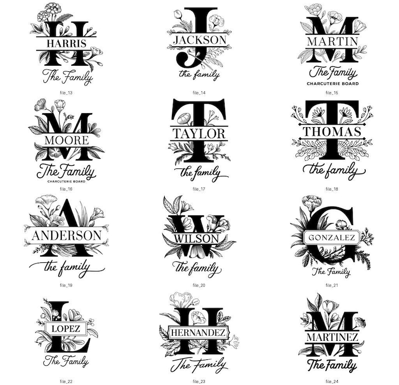 Bundle of 31 Family Name Flora Svg, Charcuterie Board Laser Engraving ...