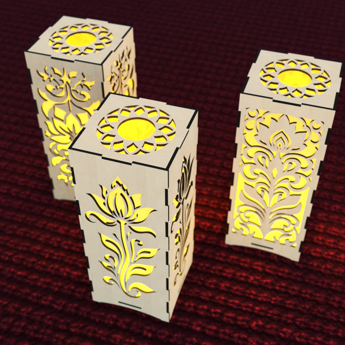 3 Table Lamp Laser Cut File Lotus Flower Tea Light Lantern - Etsy