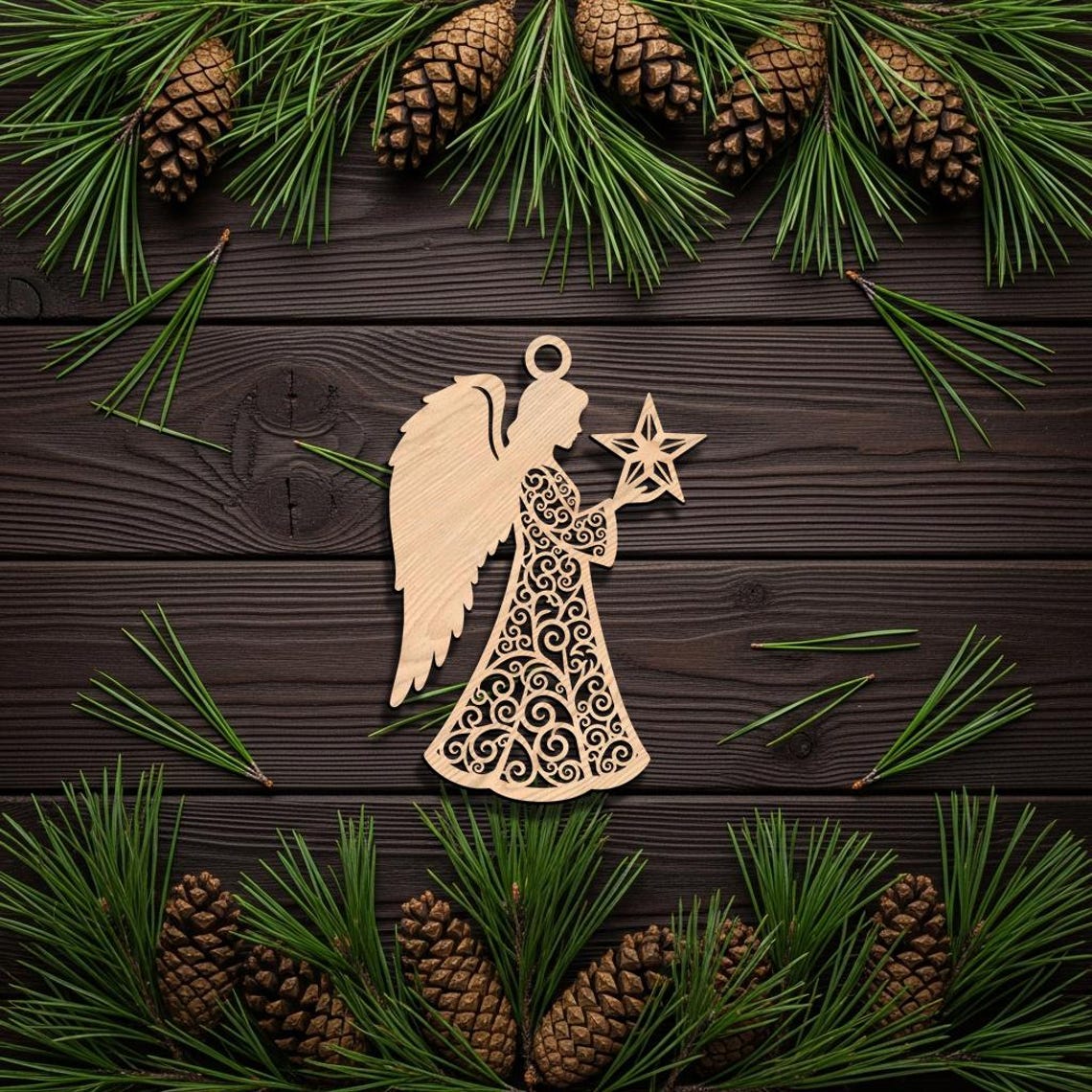 Angel Ornament SVG Laser Cut File, Christmas Decoration With Star ...