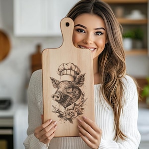 Pig Chef Engraving for Charcuterie Board, Farmhouse Kitchen Decor, PNG ...