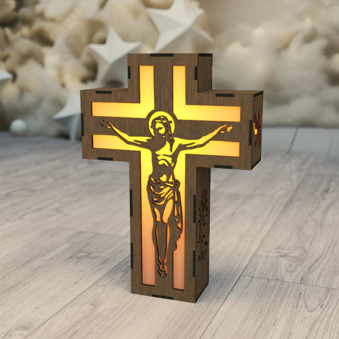 Jesus on the Cross Lamp Candle Holder Laser Cutting File Night Light ...