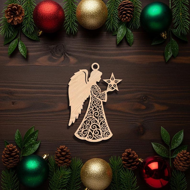 Angel Ornament SVG Laser Cut File, Christmas Decoration With Star ...