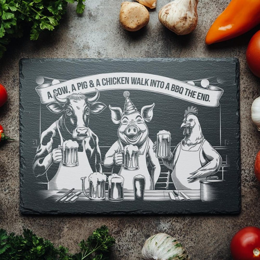 Animals Cheer, Cow, Pig, Chicken, Slate Cheese Board Laser Engraving ...