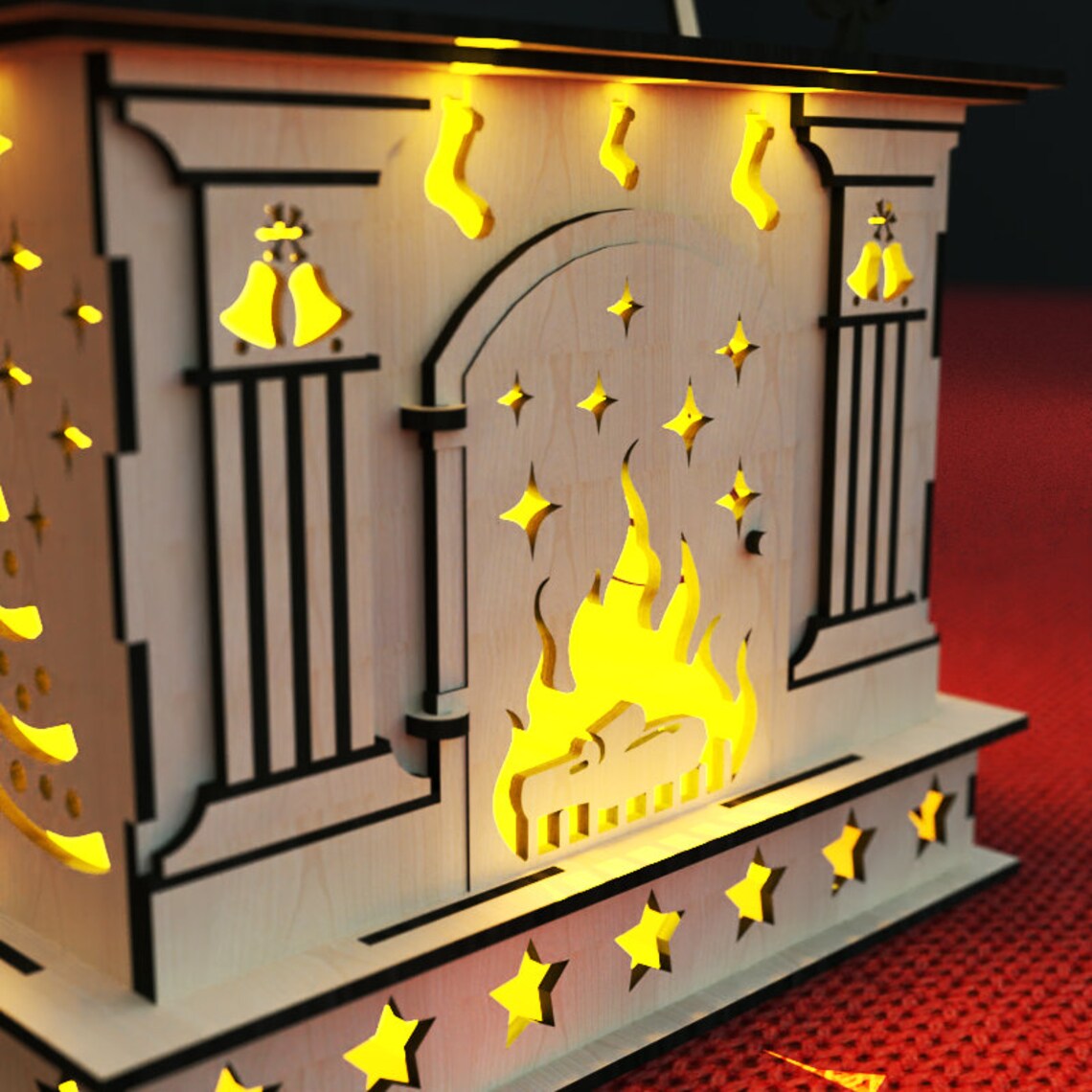 Christmas Fireplace Laser Cut File Candle Holder Lamp Night Light ...