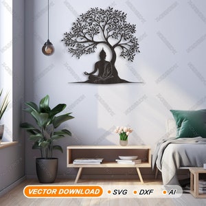 Buddha Meditation Under Tree Wall Art, Laser Cut File, Wall Hanging ...