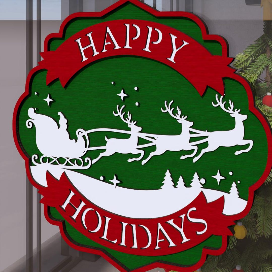Christmas Door Hanger Multilayer Sign Laser Cut File, Happy Holidays ...