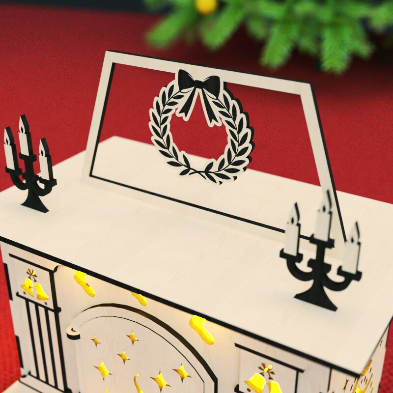 Christmas Fireplace Laser Cut File Candle Holder Lamp Night Light ...