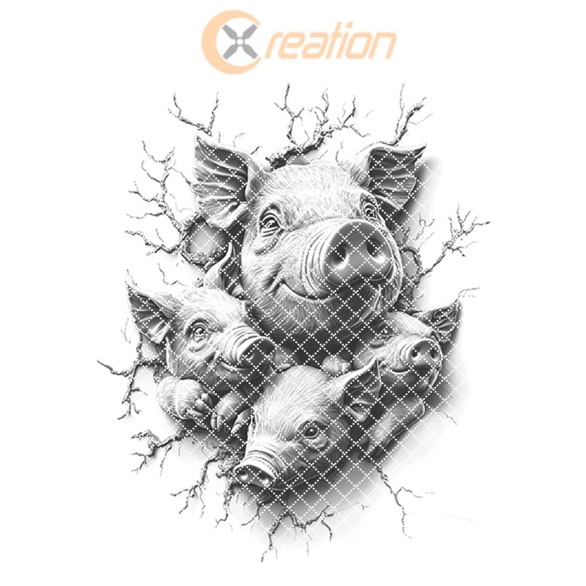Charcuterie Board Engraving File, Pig Family, 3D Illusion | PNG Image ...
