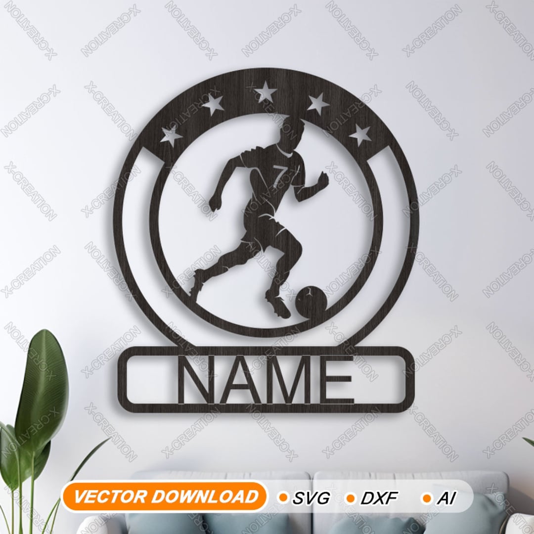 Custom Soccer Name Sign Laser Cut File SVG, Wall Art Monogram, Digital ...