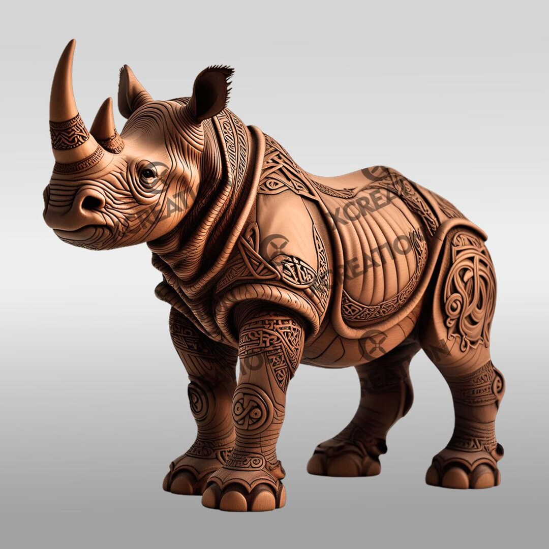 Rhino Animal 3D Illusion Design, Laser Engraving File for Art, Unique ...