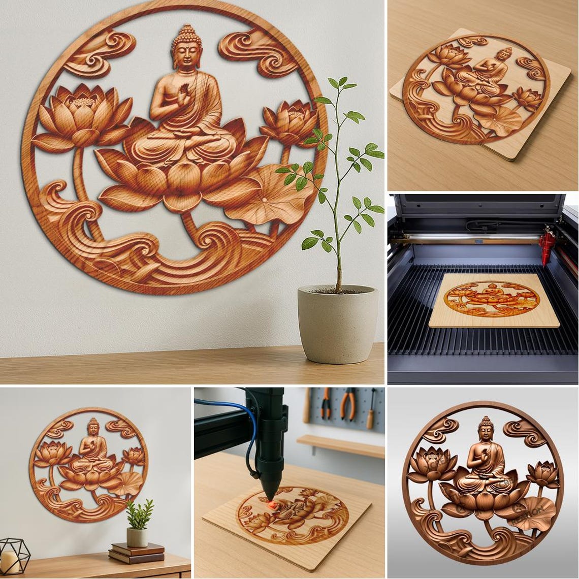 Buddha 3D Illusion Laser Engraving File, Spiritual Lotus Digital Art ...