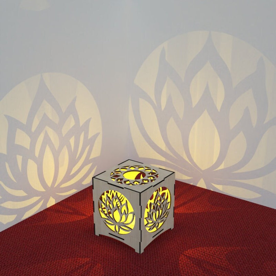 Candle Holder Lotus Pattern Laser Cut Tea Light Lantern Lamp Wood ...
