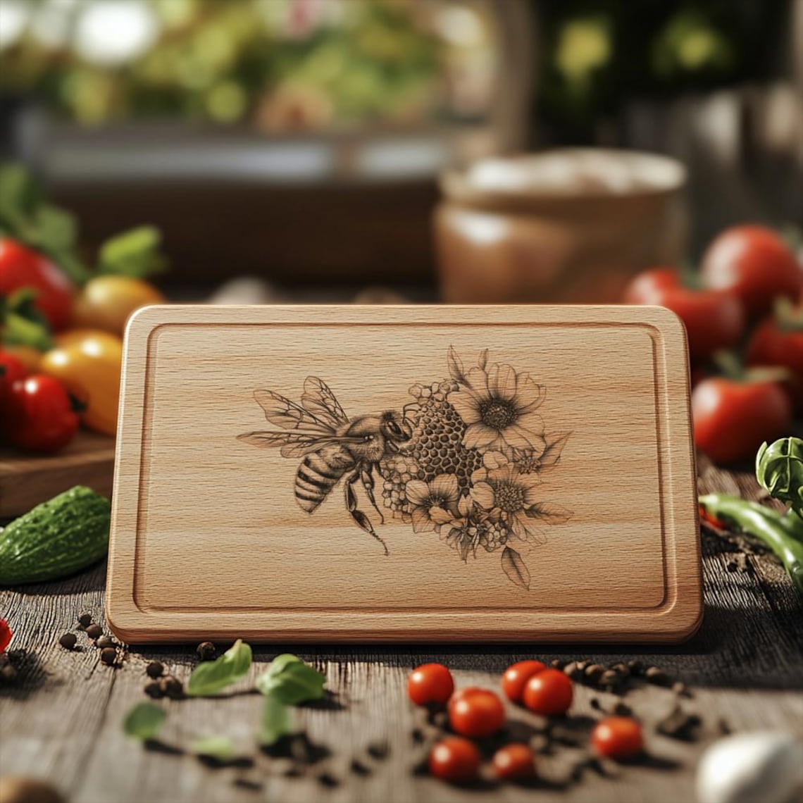 Charcuterie Board Engraving File, Bee, Hive, Flower | HQ PNG Image ...