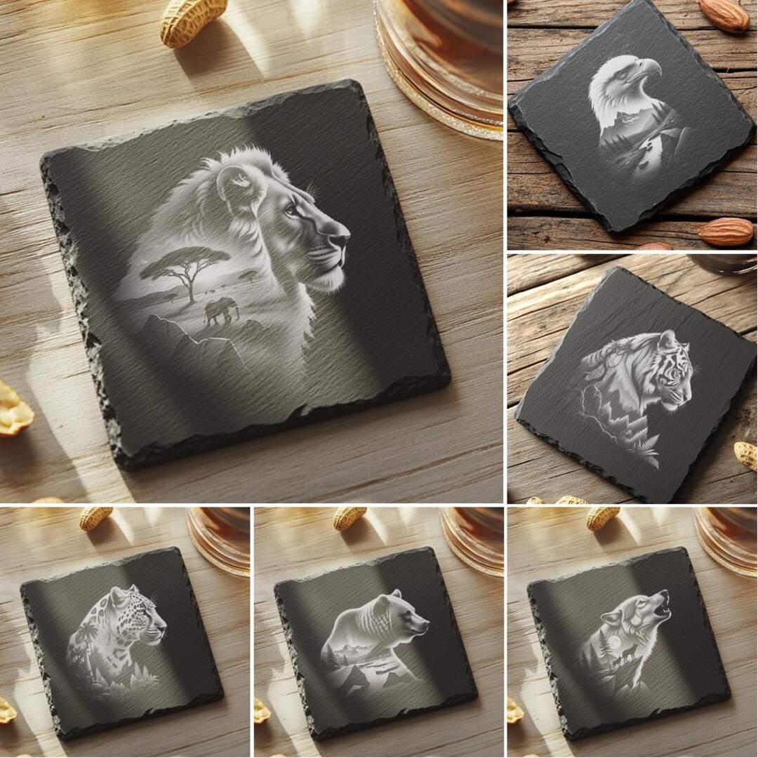 Wild Animals Double Exposure Laser Engraving Bundle, 6 Unique Slate ...
