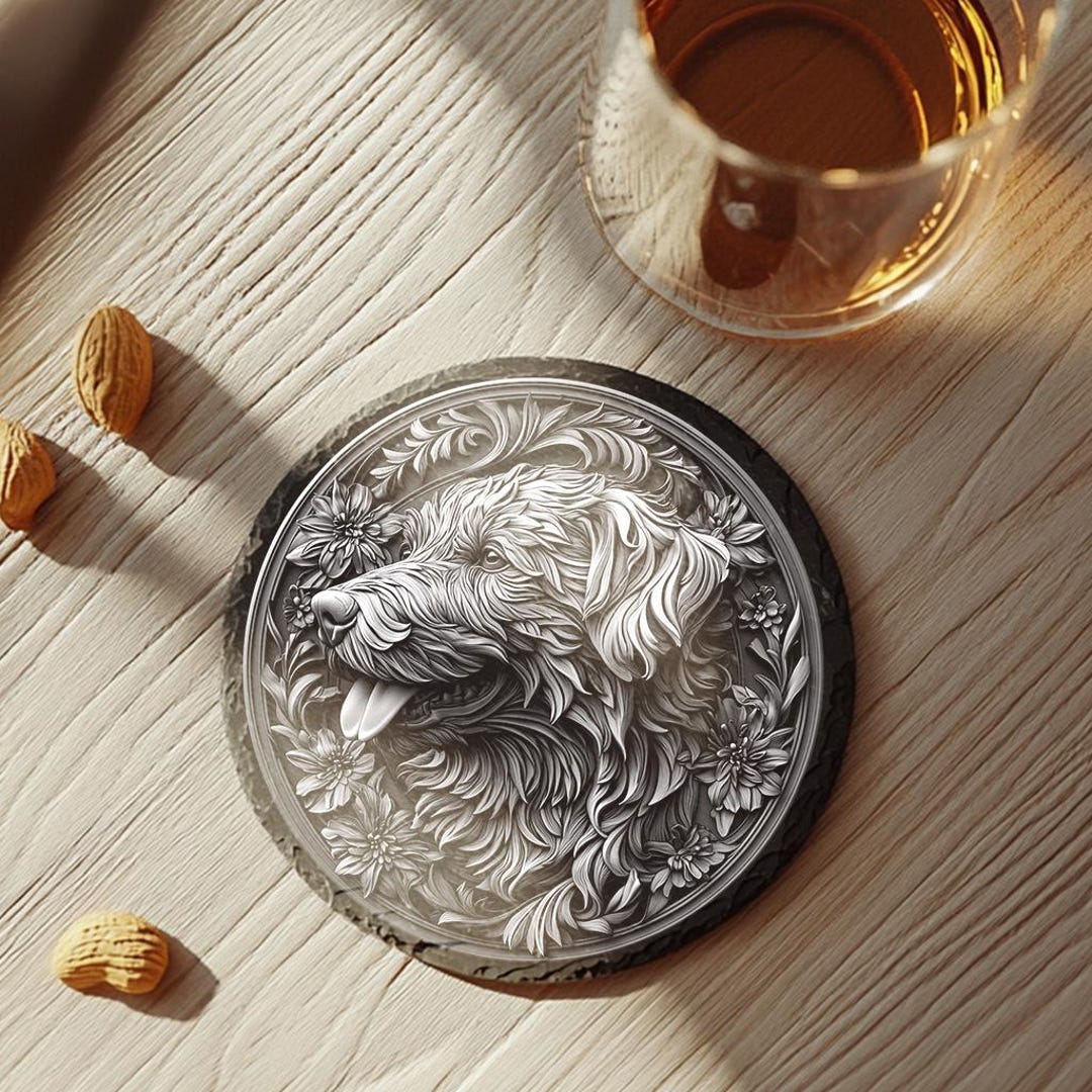 Slate Coaster Laser Engraving File, Dog and Flower, 3D Illusion | PNG ...