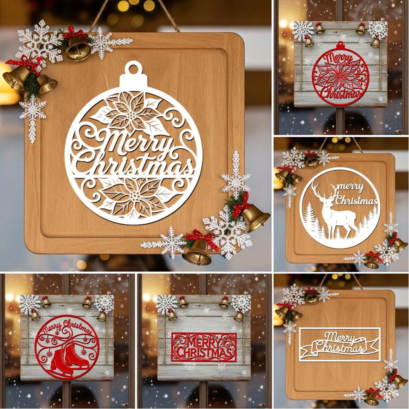 Christmas Door Hanger SVG Bundle, 6 Laser Cut Files for Round Christmas ...